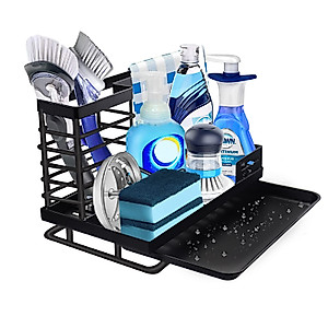 Teemuday Kitchen Sink Caddy, Dry Sink Organizer Drain Rack, Stainless Steel Sponge Holder With Water Tray, Kitchen Counter Storage For Soap, Sponge, Scrubber Brush,Dishes,Bottle Brush