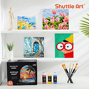 Shuttle Art Acrylic Paint, 42 Colors Acrylic Paint Set with 12 Paint Brushes, 2oz/60ml Bottles, Rich Pigmented, Water Proof, Premium Paints for Artists, Beginners and Kids on Canvas Rocks Wood Ceramic