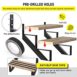 Doniks Steel Stair Step Riser -2 Step for Deck Height 19.5 Inches Metal Stair Stringer Step Stringer Support Connector Frame Hanger Bracket