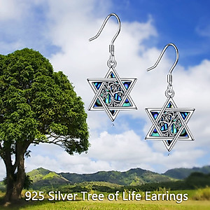 YFN Star of David Earrings Sterling Silver Tree of Life Dangle Earrings Abalone Shell Jewish Jewelry Gifts for Women Star Of David Jewelry for Hanukkah