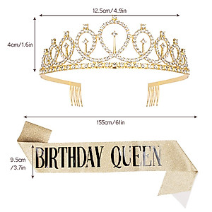 Birthday Crowns for Women, Didder Gold Rhinestone Tiara & Birthday Queen Sash, Birthday Crown Birthday Tiara Birthday Sash and Tiaras for Women Girls Birthday Gifts Party Accessories