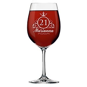 Custom Monogrammed Happy Birthday Wine Glass, Shot Glass, Beer Glass, Champagne Flute - Customized Present for 30th, 40th, 50th, 60th Celebration (16 oz Wine Glass with Stem)