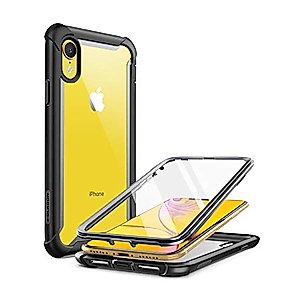 i-Blason Ares Case for iPhone XR 2018, Full-Body Rugged Clear Bumper Case with Built-in Screen Protector (Black)