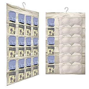Hanging closet organizer, 36 individual mesh pockets and rotatable metal hangers, double-sided wall hanging storage, hanging storage organizer saves space, can put bras panties socks light small items