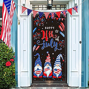 4th of July Banner Patriotic Decoration Independence Day Door Banner 4th of July Gnomes Door Cover America Strip Star Memorial Day Sign for Indoor Outdoor Party Supplies 71 x 35 Inches