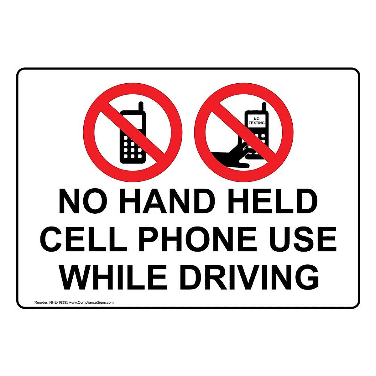 ComplianceSigns.com No Hand Held Cell Phone Use While Driving Label Decal, 5x3.5 inch 4-Pack Vinyl for Cell Phones