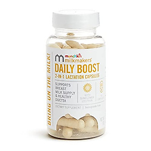 Munchkin® Milkmakers® Daily Boost 2-in-1 Lactation Supplements for Breastfeeding, Nursing & Pumping Moms - Fenugreek Free, 60 Capsules