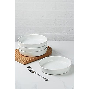 famiware 4 Pieces Pasta Bowls Set, 8.5 inch Salad Bowls, Large Capacity, Bowl Sets with Brown Speckled Perfect for Your Friend for Housewarming, Thanksgiving, White