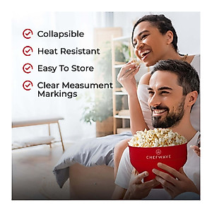 Chefwave Silicone Popcorn Popper (Red) - Reusable, Collapsible Microwave Popcorn Bowl - Dishwasher Safe