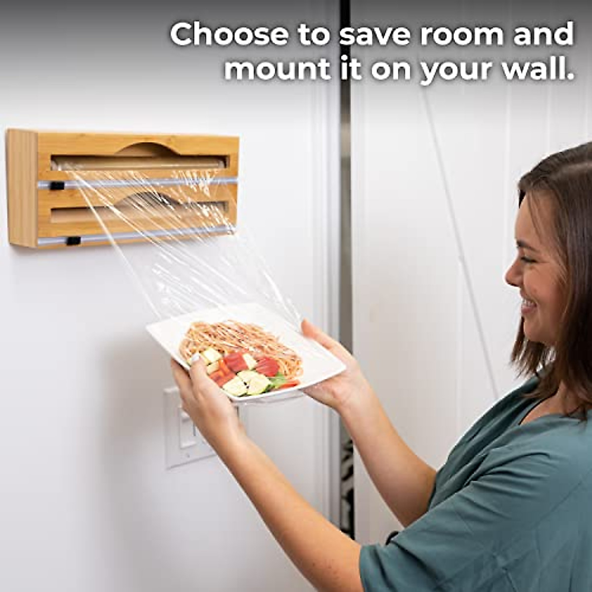 2 in 1 Foil and Plastic Wrap Dispenser with Cutter - Tin Foil Organizer for Drawer - Aluminum Foil Dispenser with Cutter - Plastic, Kitchen Wrap Organizer - Chic Saran Wrap Dispenser with Cutter