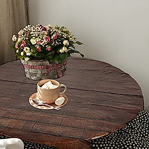 Remagr 3 Pack Wood Grain Round Tablecloth 84 Inch Waterproof Stain Resistant Polyester Table Cloth Disposable Stripe Cover for Baby Shower Birthday Dining Buffet Party Picnic Decor