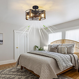 Wood Ceiling Fans with Lights, Farmhouse Caged Ceiling Fan with Lighting,Indoor Vintage Ceiling Fan with Light for Bedroom,Living Room,Kitchen