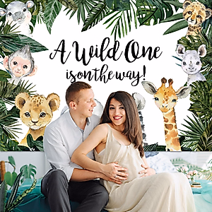 Mocsicka Safari Baby Shower Backdrop Jungle Animals Background Tropical Zoo Animals Party Cake Table Decoration Photo Booth Props (7x5ft)