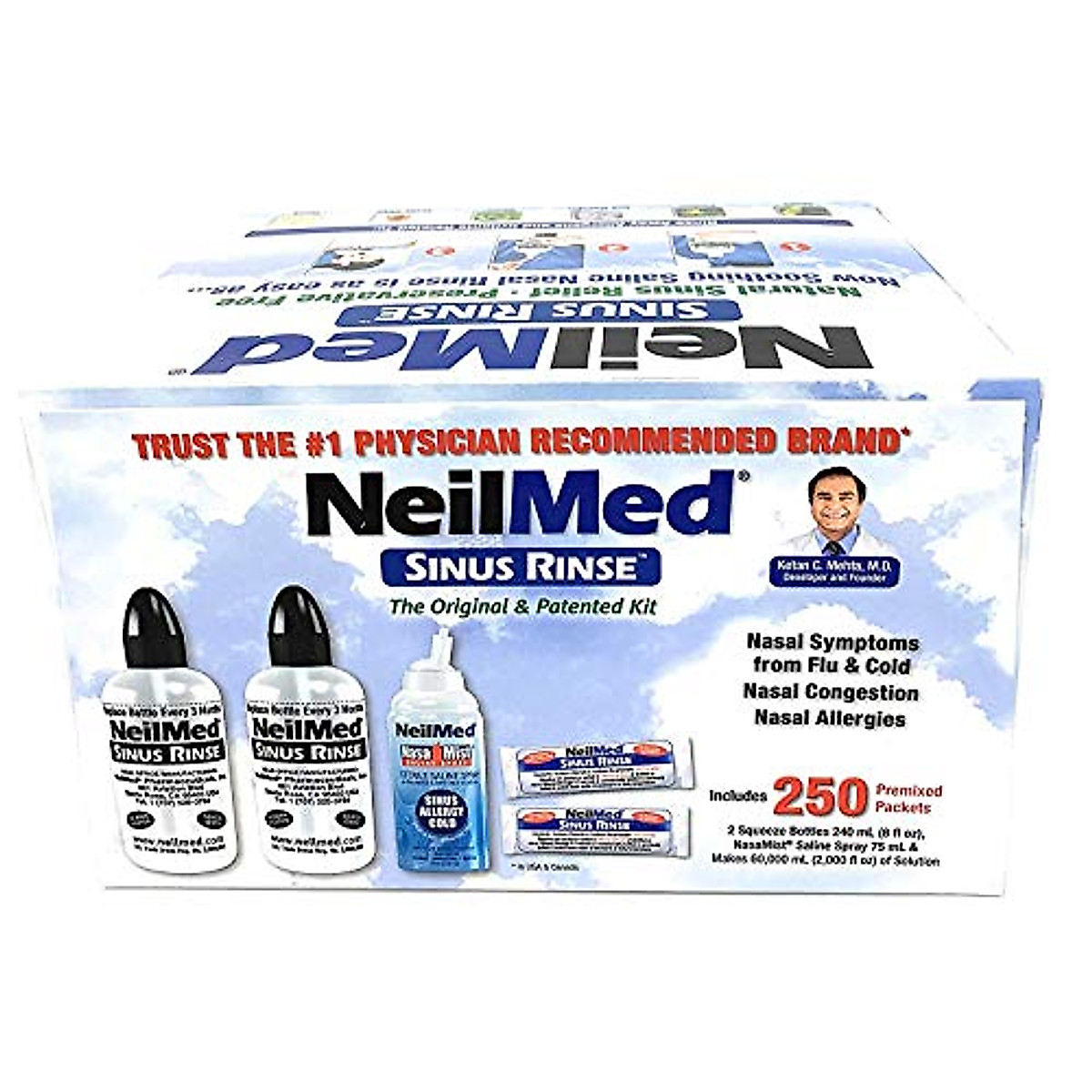 NeilMed Sinus Rinse All Natural Relief Premixed Refill Packets 250 Count