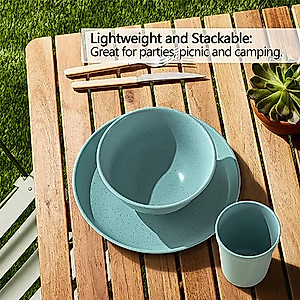 18-Piece Plates and Bowls Cups Set Wheat Straw Microwave Safe Plastic Dinnerware Set for Pasta,Cereal, Salad,Side Dishes,Kitchen, Camping, RV