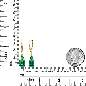 Gem Stone King 18K Yellow Gold Plated Silver Green Nano Emerald Dangle Earrings For Women (4.60 Cttw, Gemstone May Birthstone, Emerald Cut 9X7MM)