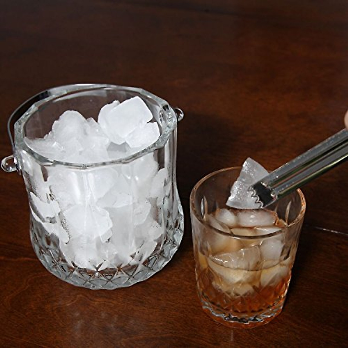 Lily's Home Glass Ice Bucket with Handle and SS Tongs, This Beautiful Piece is Ideal for Entertaining and Every Day Use