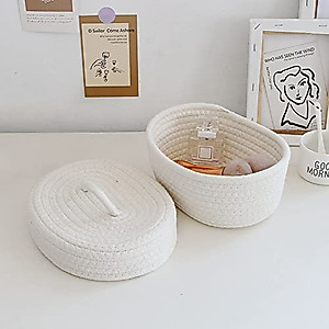 Pretty Comy Cotton Rope Storage Basket with Lid, Small Decorative Lid Storage Basket Containers for Organizing Keys, Makeup, Sundries