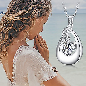 BEILIN 925 Sterling Silver Urn Pendant Necklaces for Ashes Cubic Zirconia Teardrop Keepsake Cremation Jewelry Women Memorial Gifts for A Loss of Loved one (Clear)