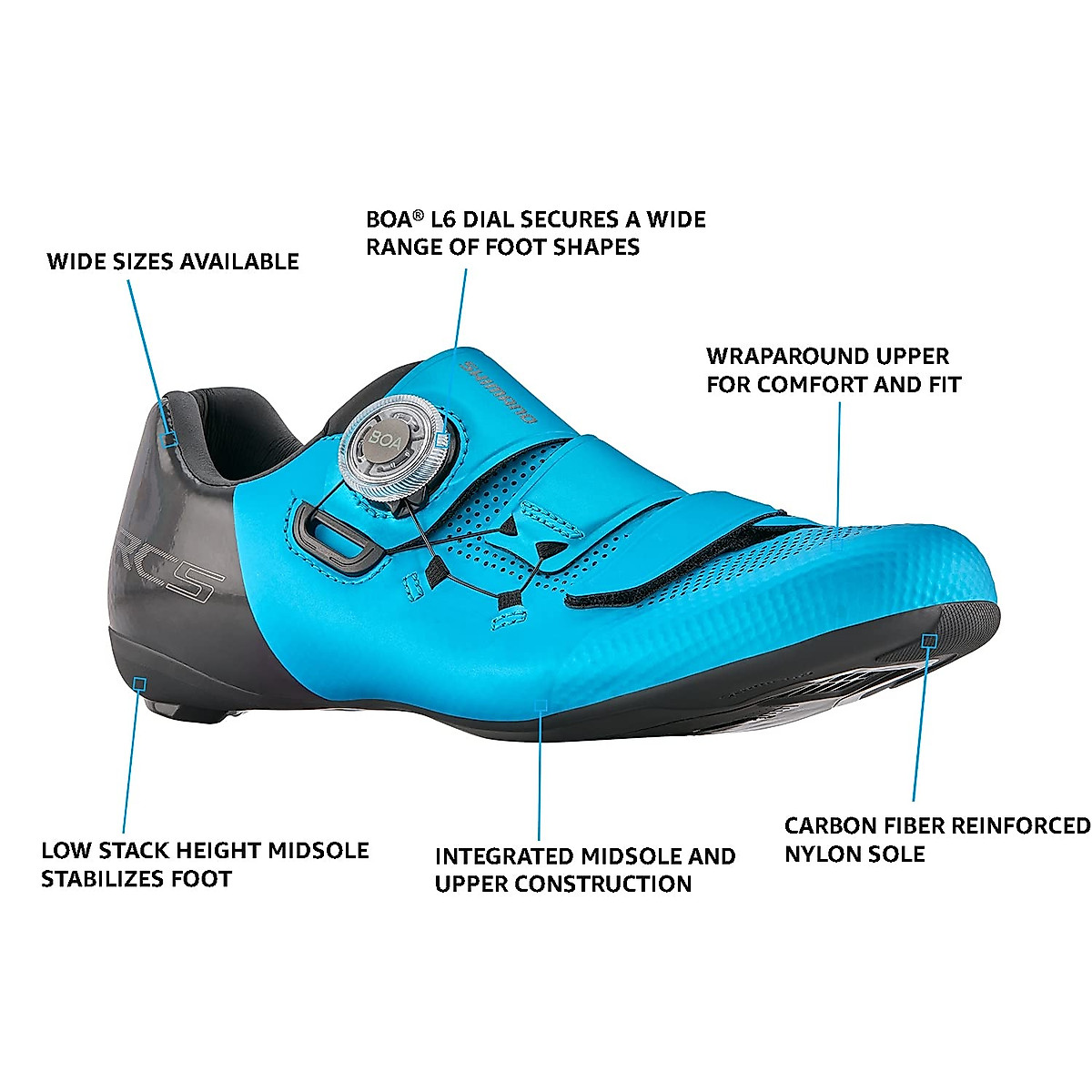 SHIMANO SH-RC502W Lightweight Women’s Road Cycling Shoe Packed with Pro Features, Turquoise, 9-9.5