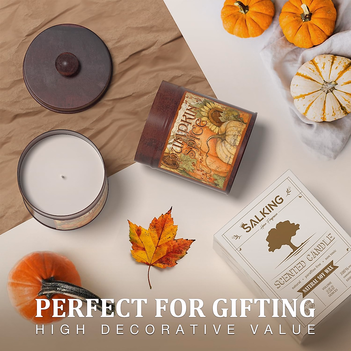 Autumn Scented Candles | Pumpkin Spice | Fall Candle | Natural Soy Candles for Home Scented | Vintage Large Jar Candle | Jar Candle Fall Scent | 90 Hours Long Burning | Candle Gifts for Women
