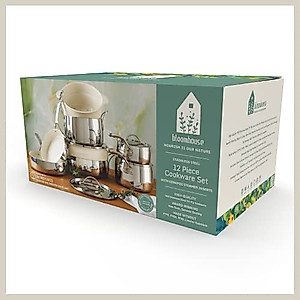 Bloomhouse - Oprah's Favorite Things - 12 Piece Triply Stainless Steel Pots and Pans Cookware Set w/Non-Stick Non-Toxic Ceramic Interior, Ceramic Steamer Inserts, & 12 Protective Care Bags