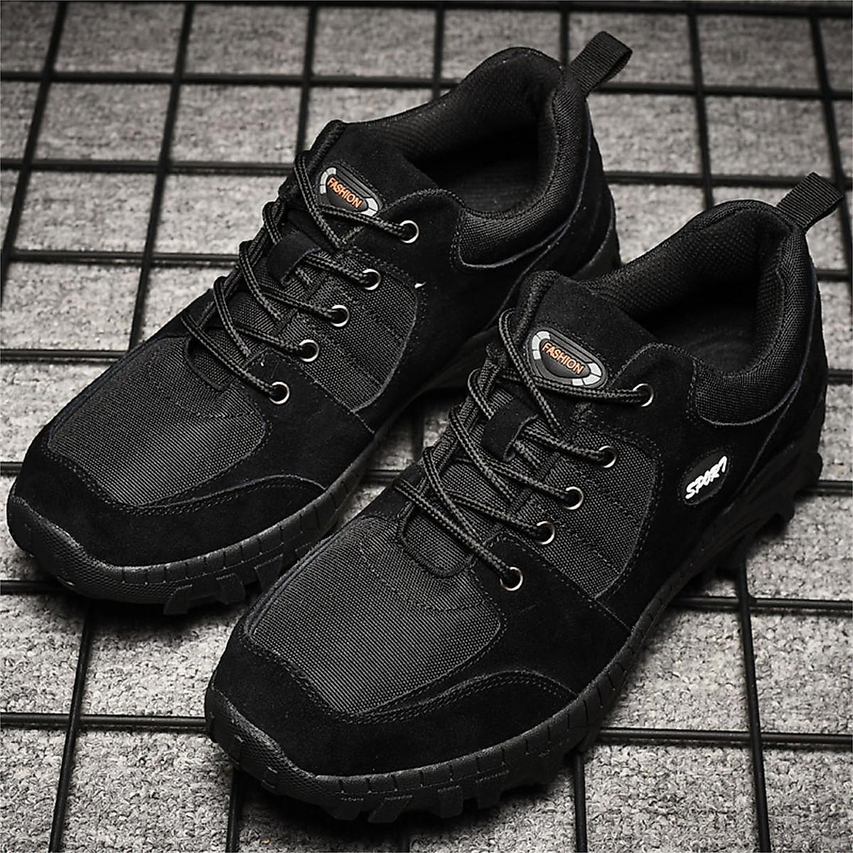 JiuQing Men's Hiking Shoes Trail Running Shoes Waterproof Low Rise Outdoor Walking Boots,Black,8