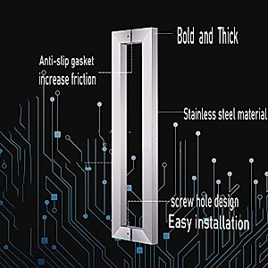 SUCHETA 304 Stainless Steel Back to Back Door Handle,Rectangle Square Bar Flat Shape Modern Entrance Modern Door Handle Pull Shower Glass Sliding Barn Door Interior Exterior Modern Door Handle (Size