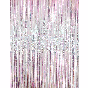 GOER 3.2 ft x 9.8 ft Metallic Tinsel Foil Fringe Curtains Party Photo Backdrop Party Streamers for Birthday,Graduation,New Year Eve Decorations Wedding Decor (Iridescent,1 Pack)