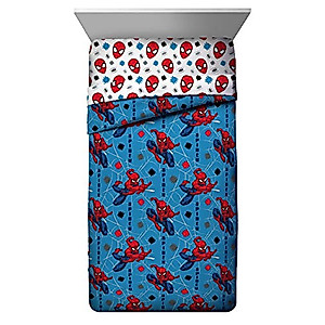 Jay Franco Marvel Spiderman Spidey Faces 4 Piece Twin Bed Set - Includes Reversible Comforter & Sheet Set Bedding - Super Soft Fade Resistant Microfiber - (Official Marvel Product)