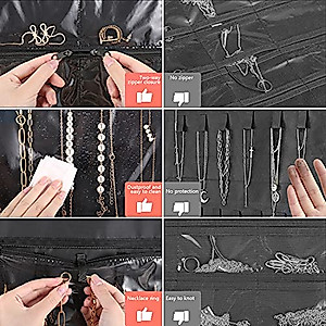 FOREGOER Hanging Jewelry Organizer Double Sided 43 Pockets Large Necklace Earring Accessory Holder Organizer(Black)