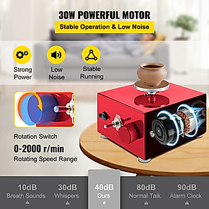 VEVOR 3 Turntables 30W Ceramic Wheel Forming Machine Adjustable 0-2000RPM Speed ABS Detachable Basin, 16 Sculpting Tools Accessory Kit for Work Art Craft DIY, Red