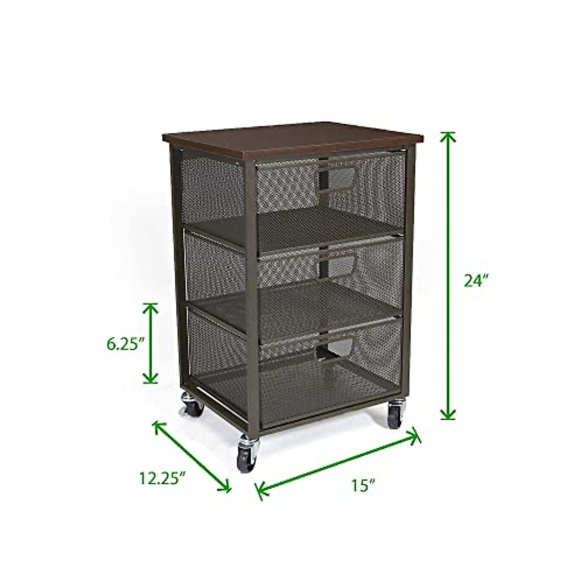 Mind Reader Rolling Storage Cart with 3 Drawers, File Storage Cart, Utility Cart, Office Cart Drawer Storage, Bathroom Storage
