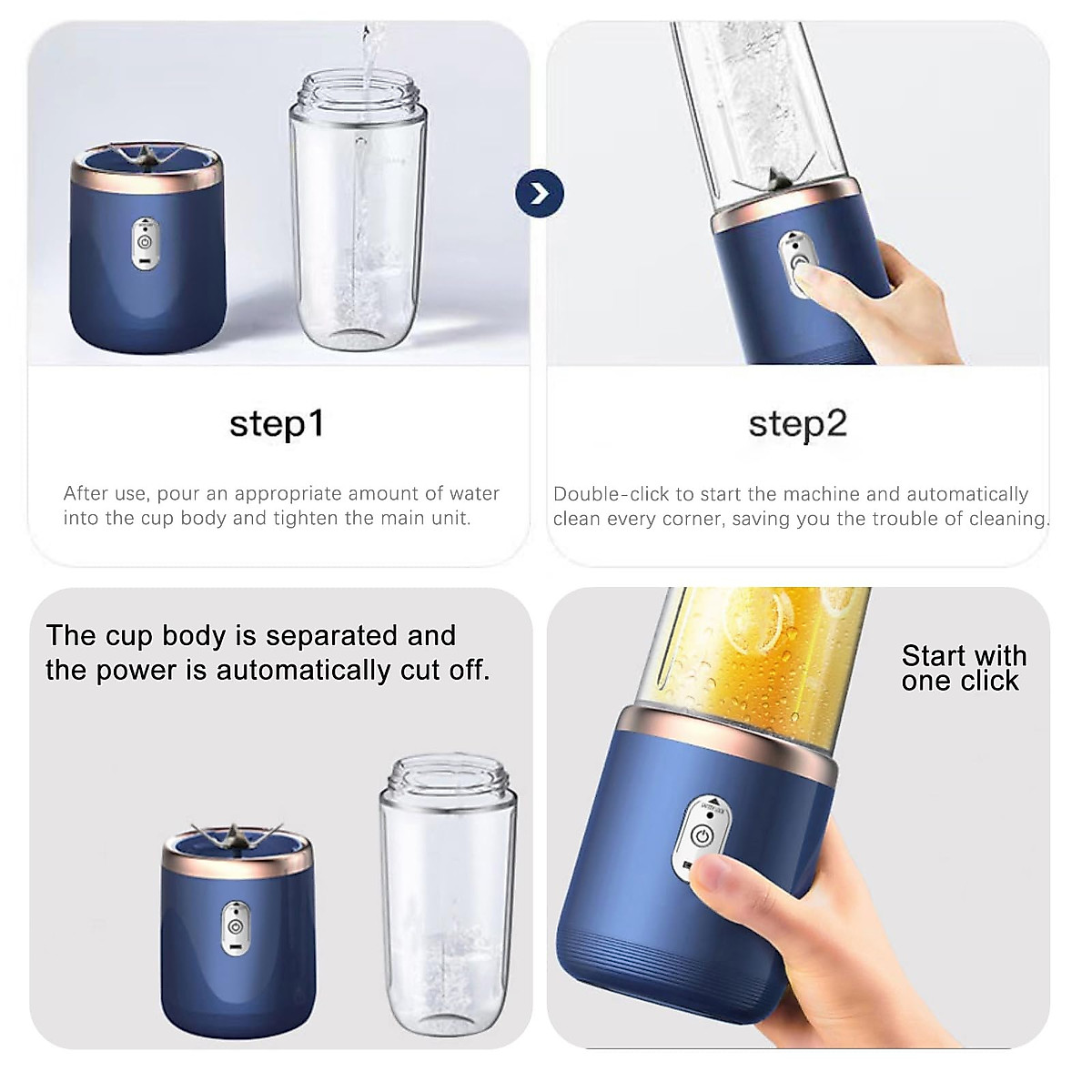 Personal Blender for Shakes and Smoothies with Travel Lid, 13.5Oz Portable Blender Shaker, USB Rchargeable Mini Blender Fruit Juicer Cup with 6 Blades for Kitchen,Home,Travel