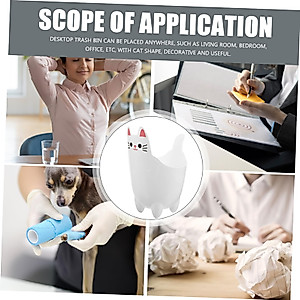 ULTECHNOVO cat Shaped Trash can Desktop Garbage can Desktop cat Decoration Desk Pencil Holder Mini Table Garbage bin Desk Trash can Mini Trash bin Towel Rack Office White Cartoon pp