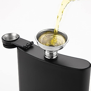 FYL 12 Oz 18/8 Stainless Steel Hip Flask for Liquor with Never-Lose Cap, Leakproof Easy Pour Funnel is Included, Matte Black