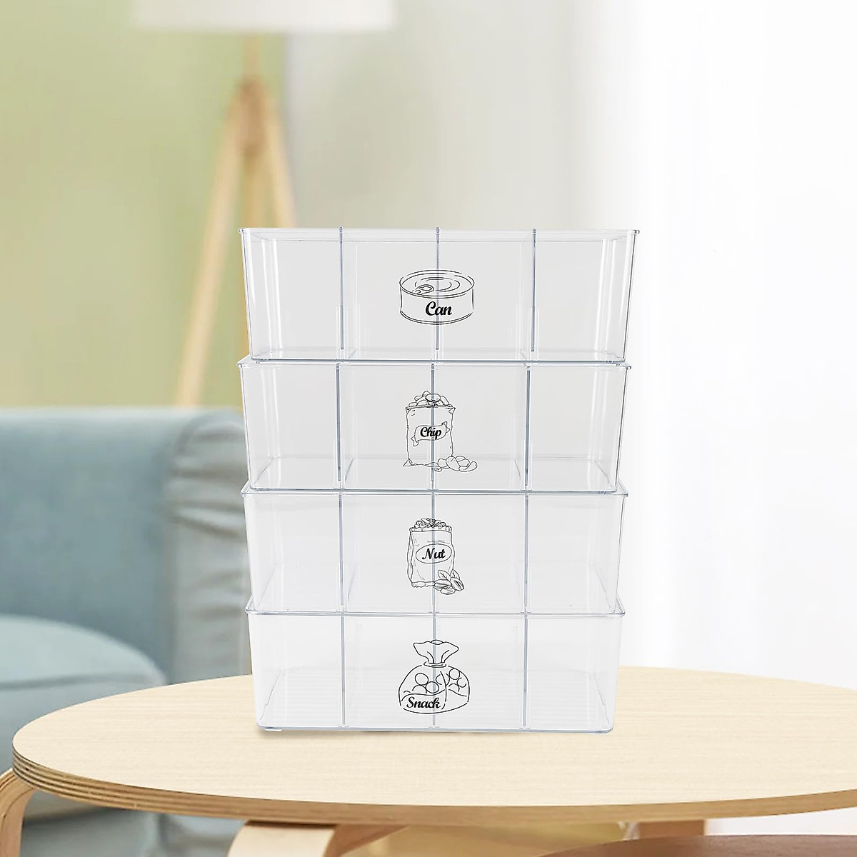 4 Snack Organizer,Pantry Organization and Storage Bins,Kitchen Fridge Cabinet Organizers,Refrigerator Soda Can Organizadores de Cocina,Home Food Plastic Containers,Clear Container,Acrylic Organizing
