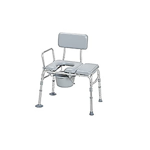 Drive Medical 12005KDC-1 Transfer Bench Commode Chair for Toilet with Padded Seat, Gray