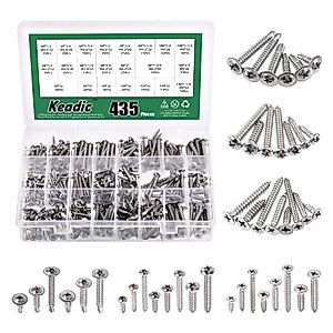 Keadic 325 Pcs 304 Stainless Steel #6#8#10 Self Tapping Screws Assortment Set Contains Round Head & Philips Flat Head & Wafer Head Self Drilling Screw Sheet Metal Screws