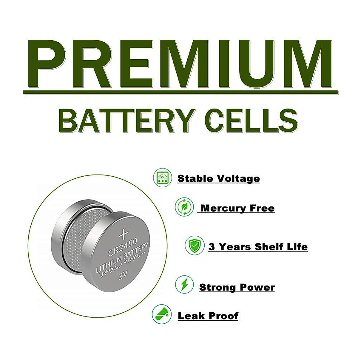 KaPonsec 5PC CR2450 2450 Battery 3V Lithium Battery