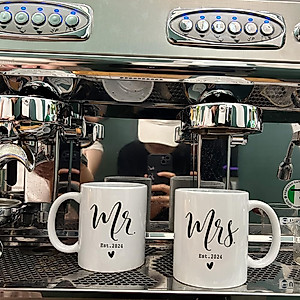 Est 2024 Mr & Mrs Coffee Mugs, Novelty Funny Wedding Gifts, Unique Wedding Mugs Set of 2, Engagement Gift for Bride Groom Couples Wife Husband Newlyweds, Prospective Newlyweds Mugs Gift-17