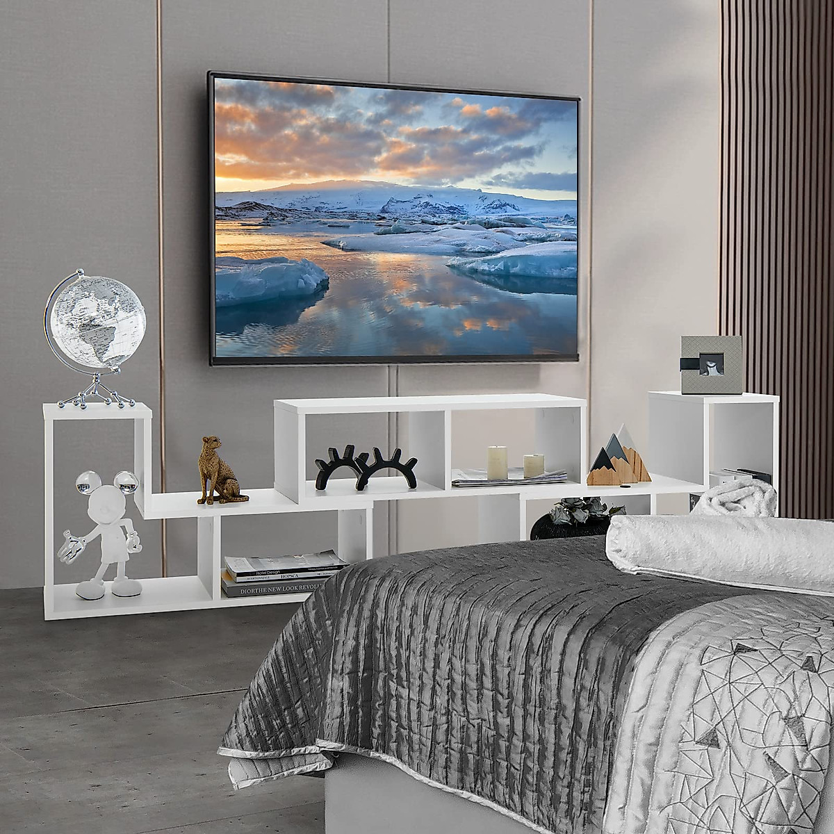 LOKO 3 Pieces Cube TV Stand, Modern Entertainment Center for up to 65 Inch TV, Minimalist TV Console Table, Free Combination Storage Bookcase Shelf for Living Room or Bedroom (White)