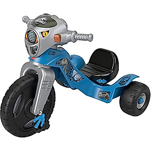 Fisher-Price Jurassic World Velociraptor Dinosaur Tricycle, Toddler Toy Ride-On with Lights Sounds Walkie-Talkie and Storage Area