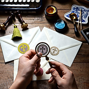 Gold Foil Cross Stickers, 1.5 inch 500 Foil Self-Adhesive Religious Stickers Round Labels for Baptism Party, Envelope Seals, Christening, Wedding Decoration