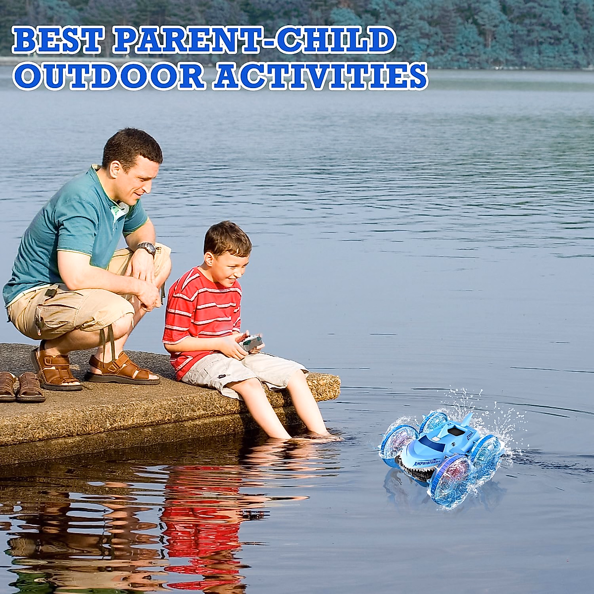 FUUY Amphibious Waterproof Remote Control Boat: RC Car Monster Truck with Lights 4WD Gesture Hand Controlled Water Beach Pool Toys Kids Gifts for Boys Pool Toys