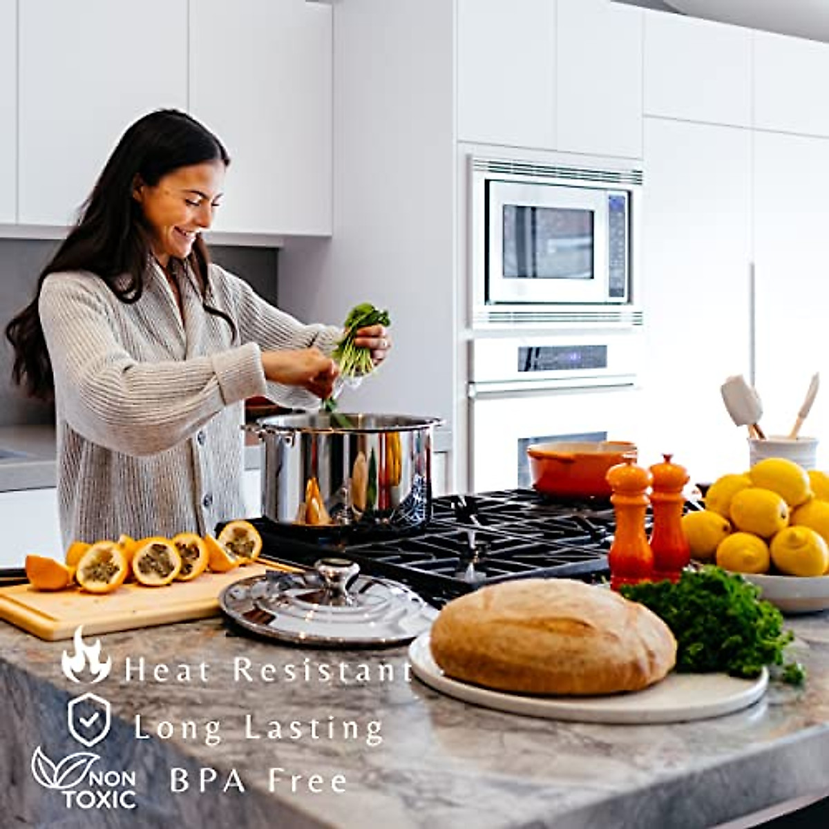 Silicone Kitchen Utensils Set | White Kitchen Utensils with Holder (11 PC) - Non Stick Kitchen Accesories for Cooking - White Kitchen Set with Wooden Handle by Five14