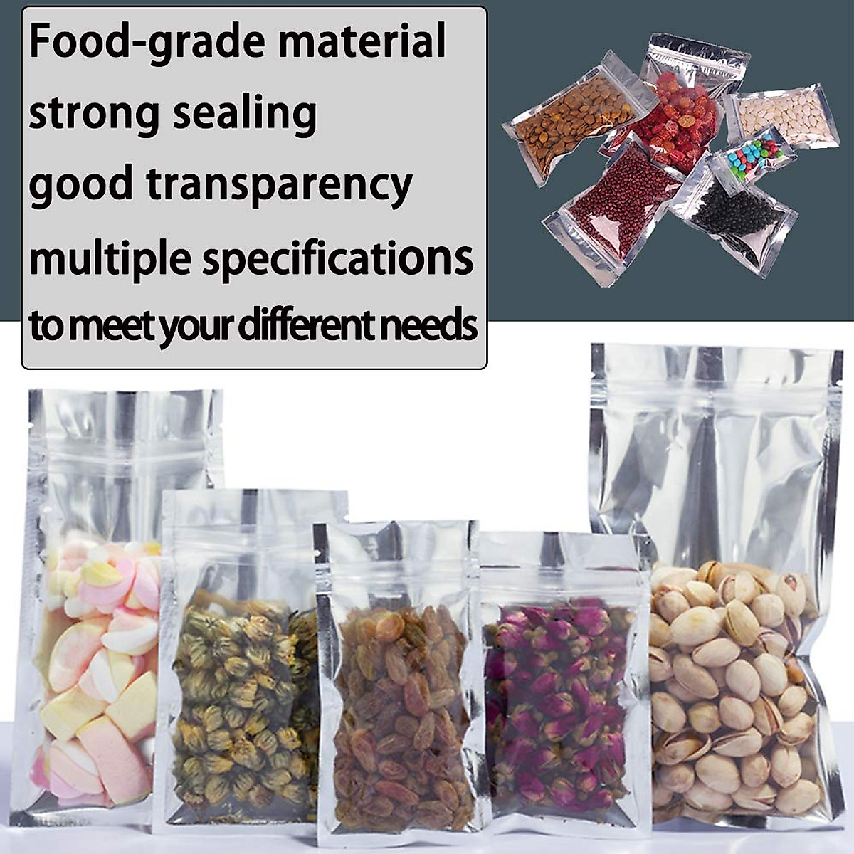 Daarcin Mylar Ziplock Bags | Foil Pouch Resealable Smell Proof Bags | Sealable Heat Seal Bags for Candy and Food Packaging (3 Size 30Pack Mixed)