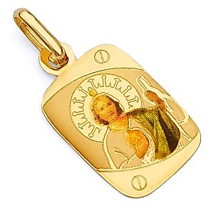 14k Yellow Gold Religious Saint Jude Enamel Picture Charm Pendant