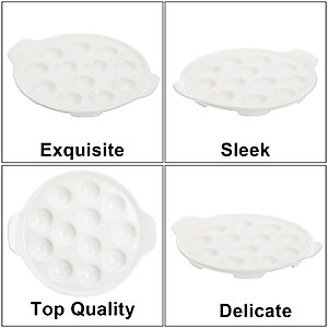 Okllen 4 Pack Ceramic Escargot Plates with 12 Holes and Handles, 9 Inch Seafood Snail Dish Footed Plates White Escargot Baking Dish Server for Home, Kitchen, Restaurant, Hotel, BBQ