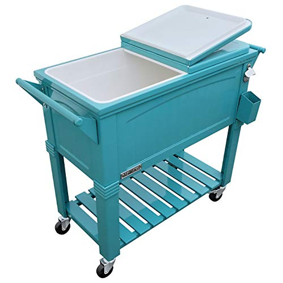 Permasteel PS-203F1-TEAL-AM 80 Quart Portable Rolling Patio Cooler, Teal